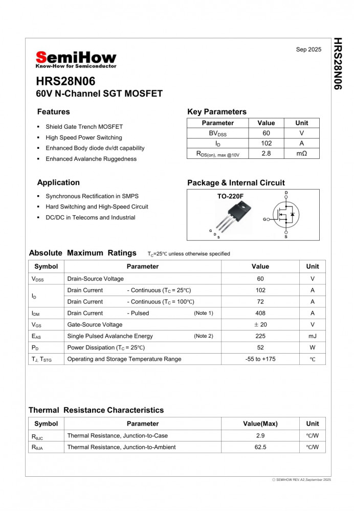 HRS28N06 datasheet page 1