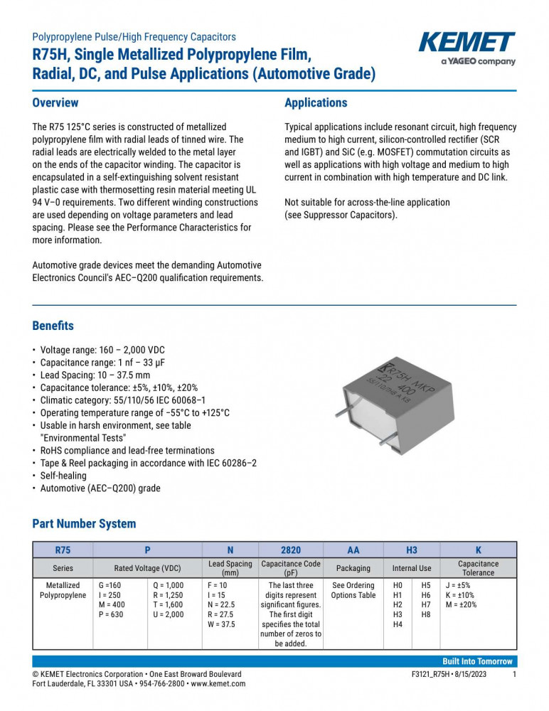KEMET R75 datasheet page 1