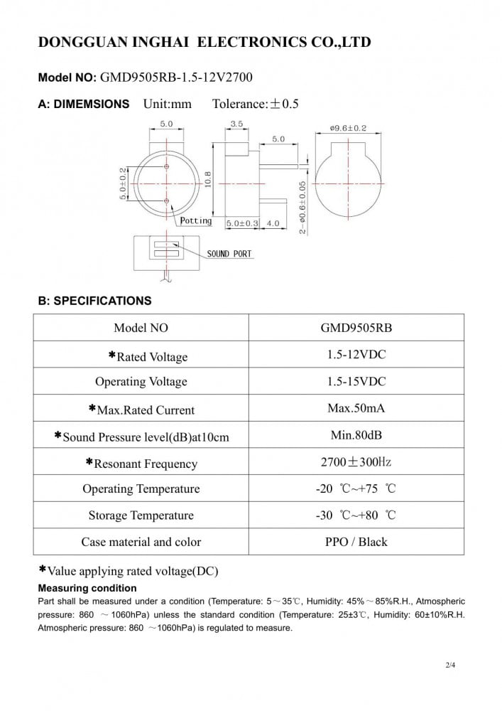 GMD9505RB-5V2700 specification document page 2