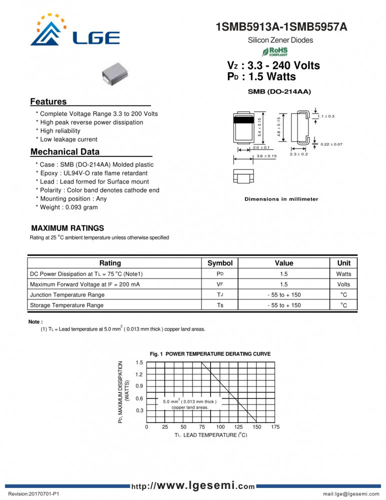 LGE 1SMB5931B datasheet page 1