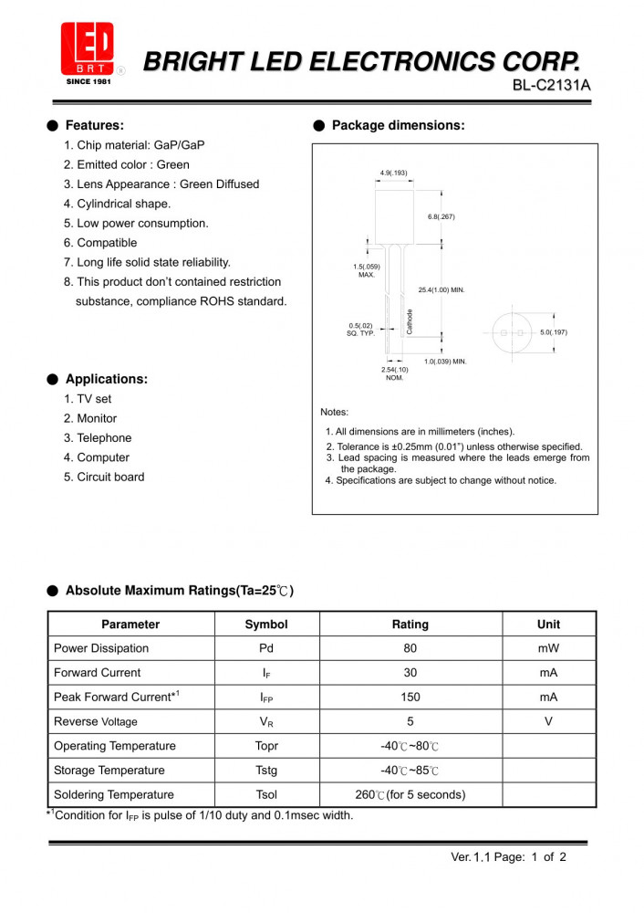 BL-C2131A datasheet page 1