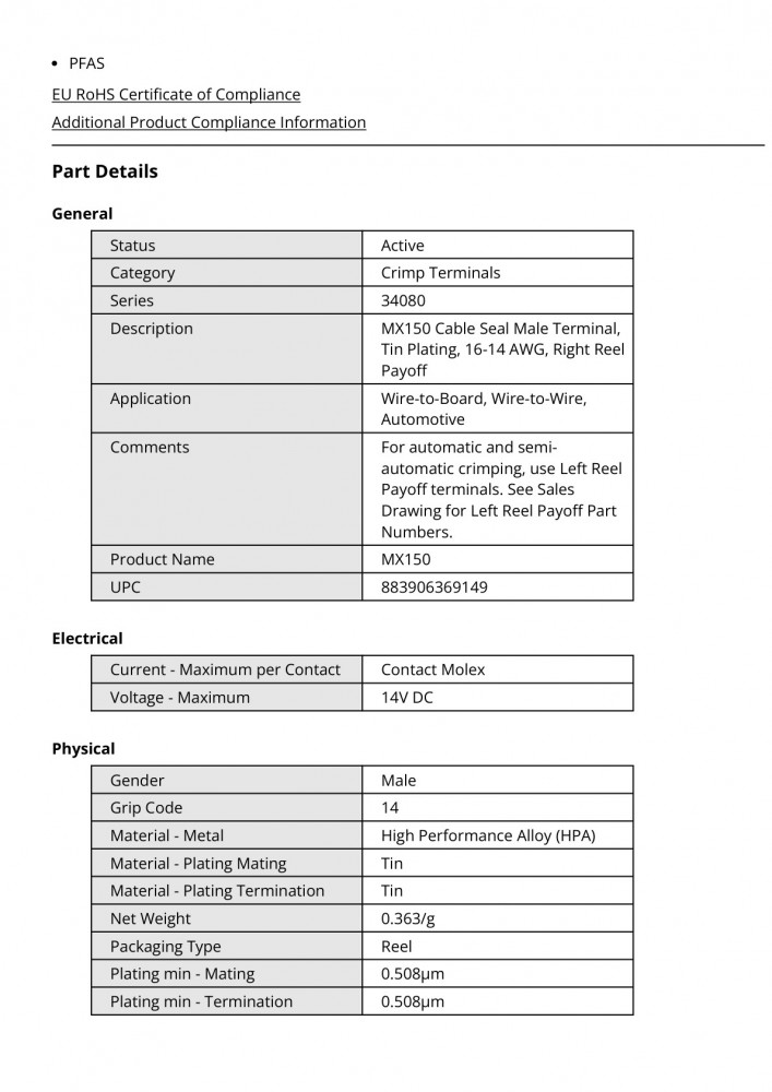 MOLEX 340800001 technical document image, page 2
