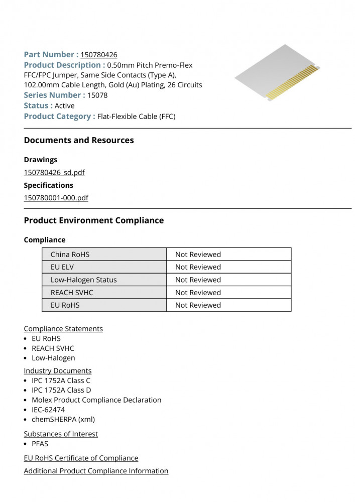 MOLEX 15078 family product specification, page image 1