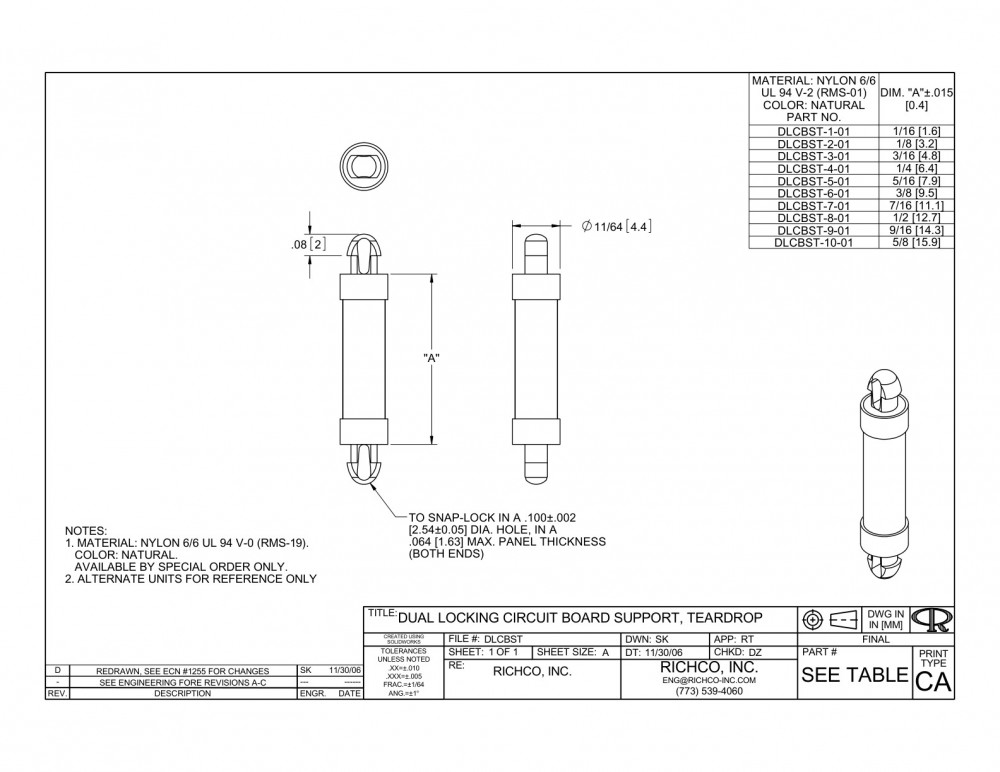 Essentra DLCBST dual locking circuit board support drawing