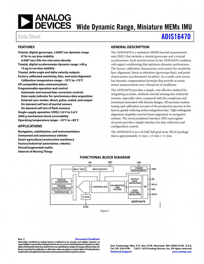 ADIS16470 datasheet page 1