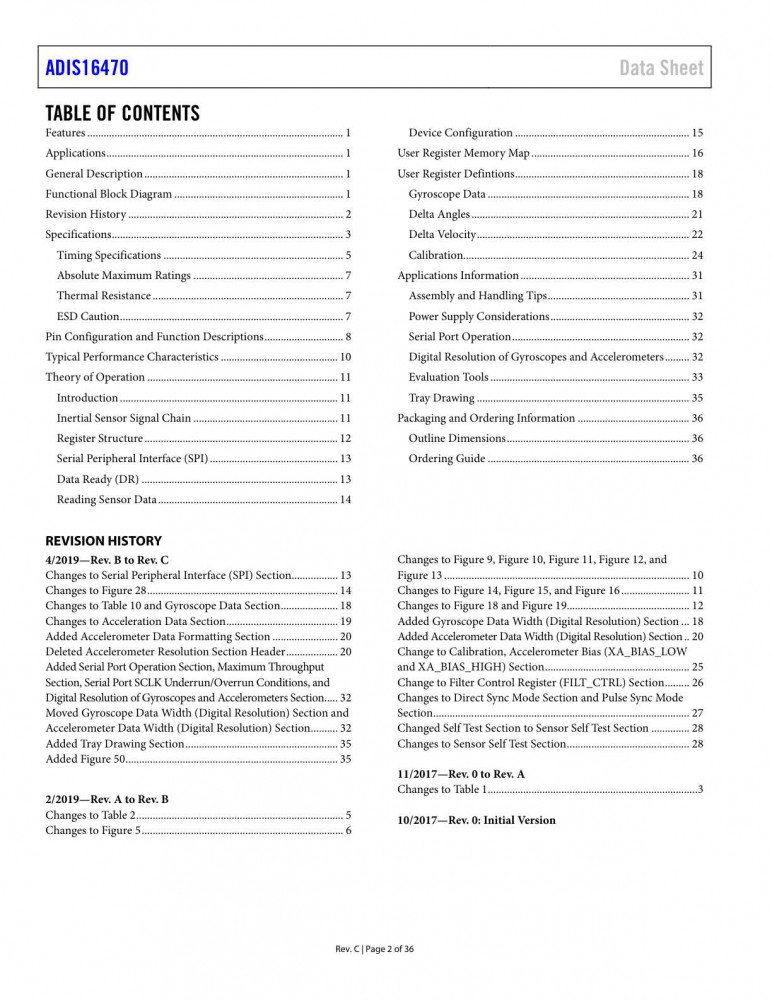 ADIS16470 datasheet page 2