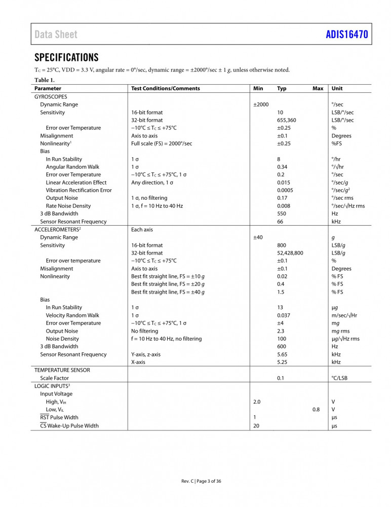 ADIS16470 datasheet page 3