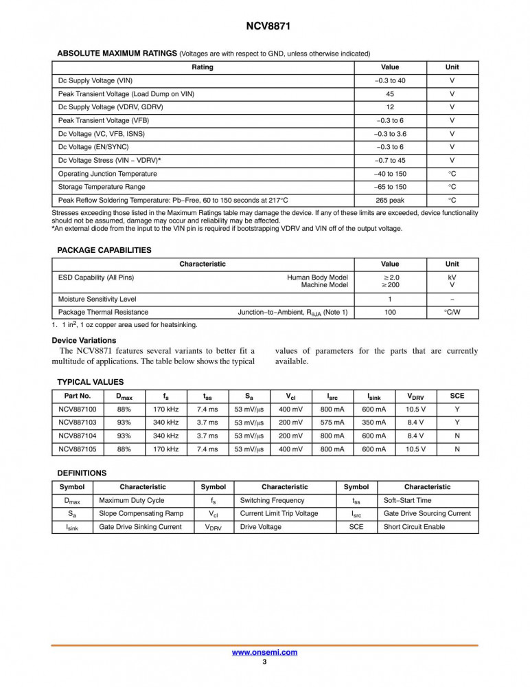 NCV8871 document page 3