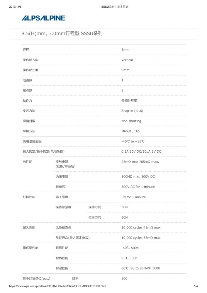 SSSU015100 product outline and specifications