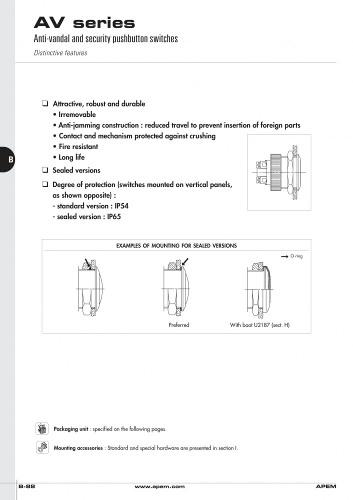 APEM AV series datasheet page 1