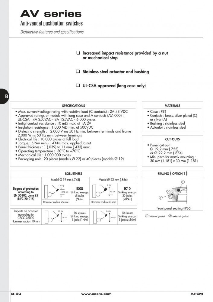 APEM AV series datasheet page 3