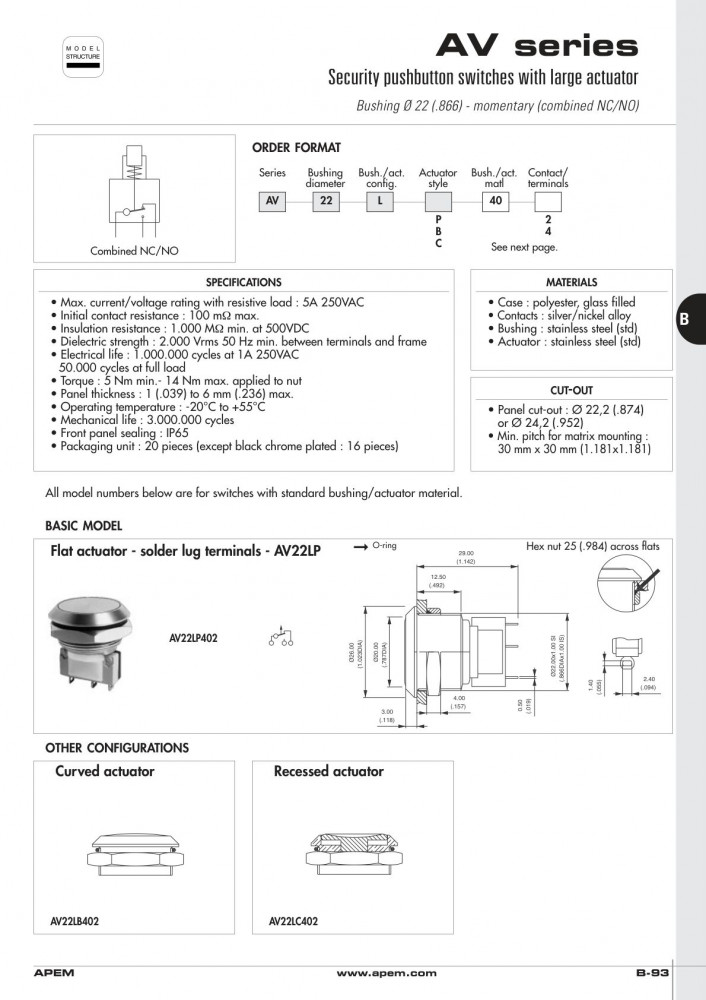 APEM AV series datasheet page 6