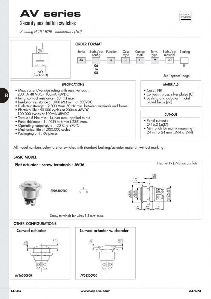 APEM AV series datasheet page 9