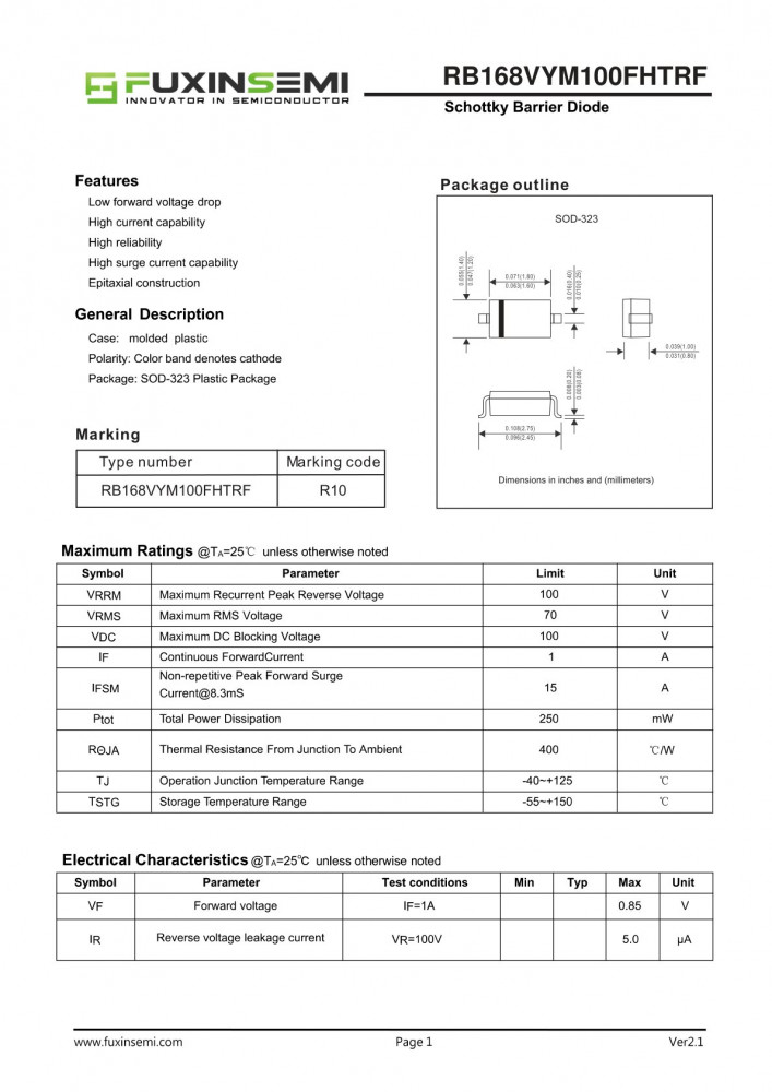 RB168VYM100FHTRF datasheet page 1
