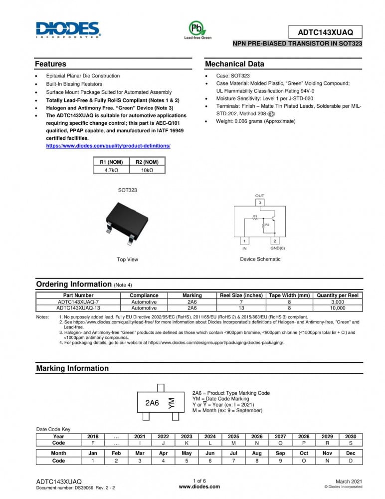 ADTC143XUAQ-13 datasheet page 1