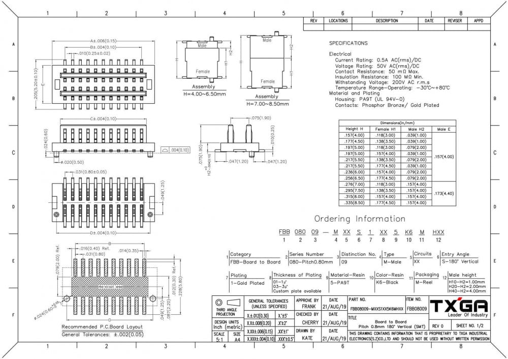 TXGA FBB08009 connector drawing page 1