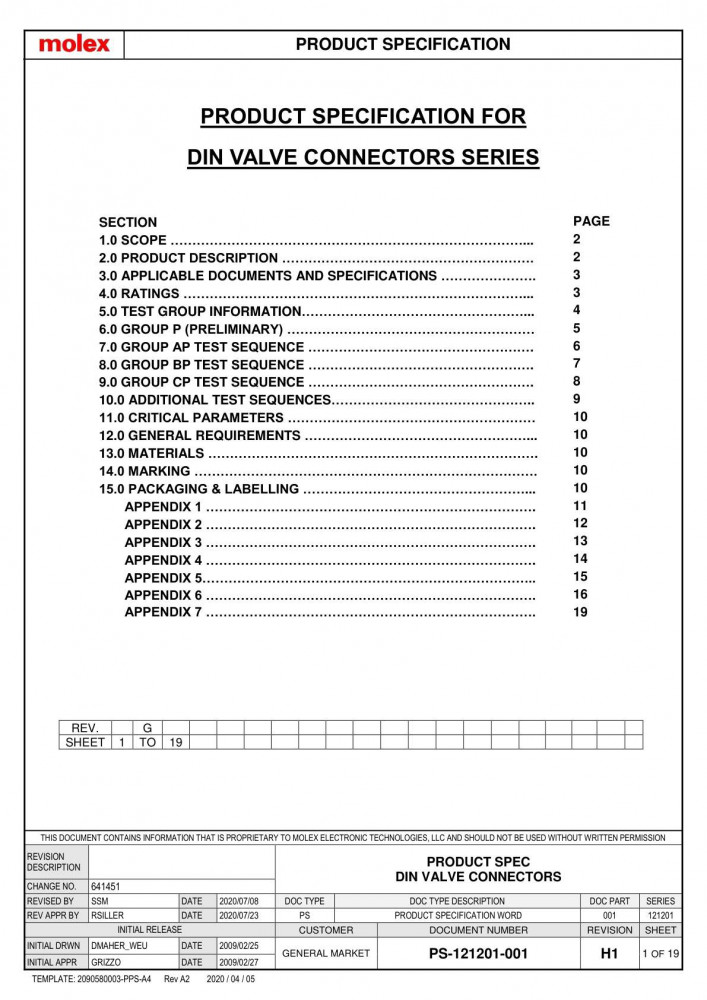 DIN Valve Connectors specification page 1