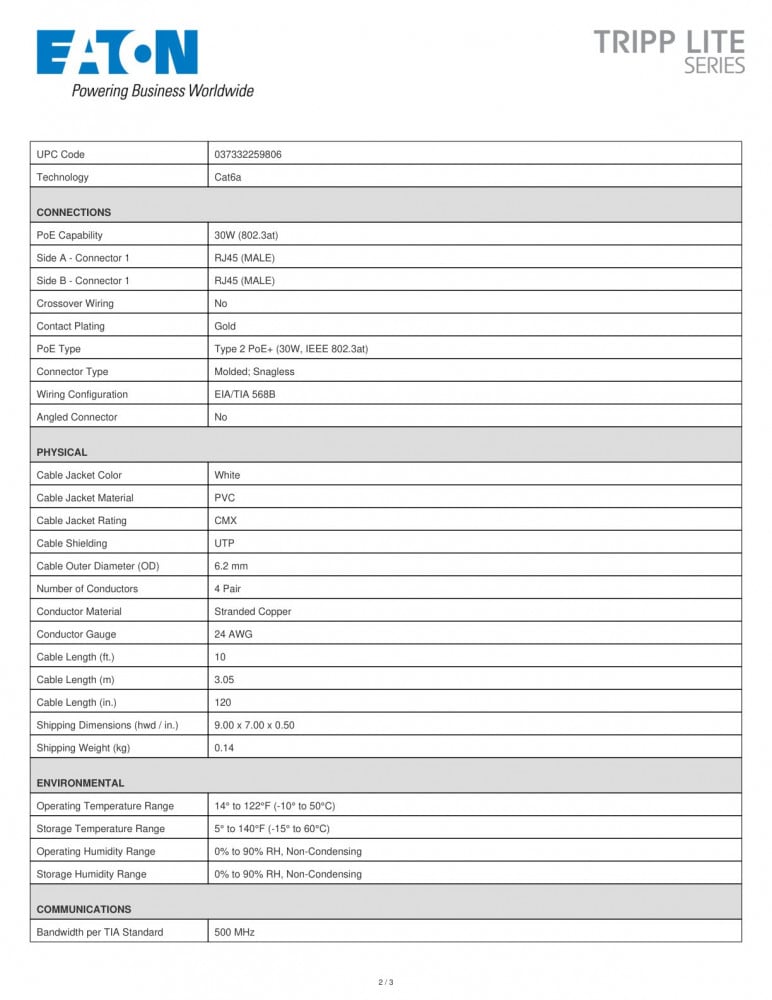 N261AB-010-WH technical document page 2