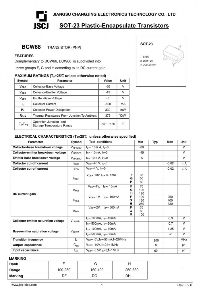 BCW68 datasheet page 1