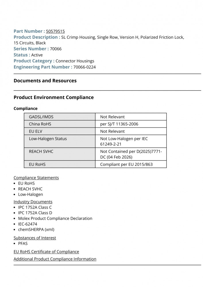 Technical document image 1 for MOLEX 50579515
