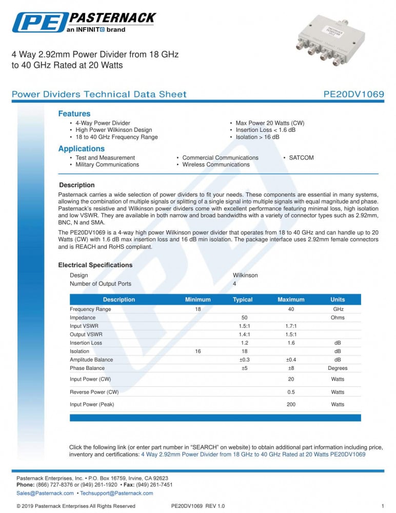 PE20DV1069 technical datasheet page 1