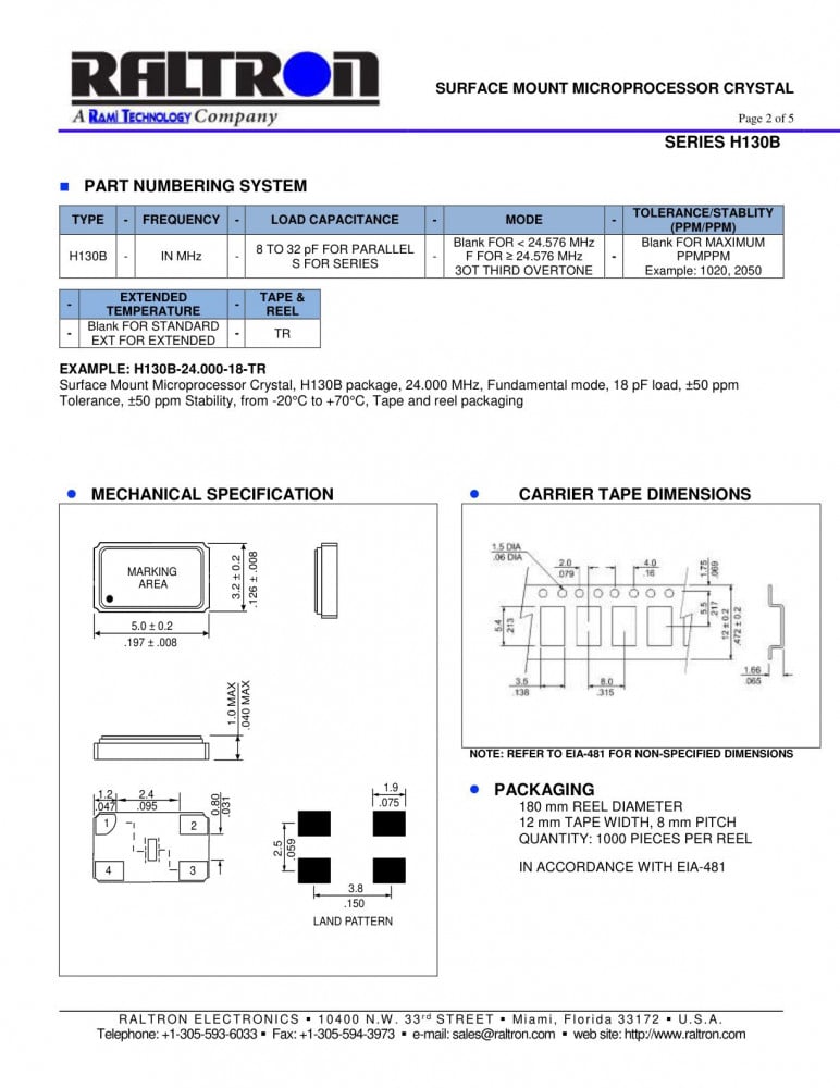 Raltron H130B datasheet page 2