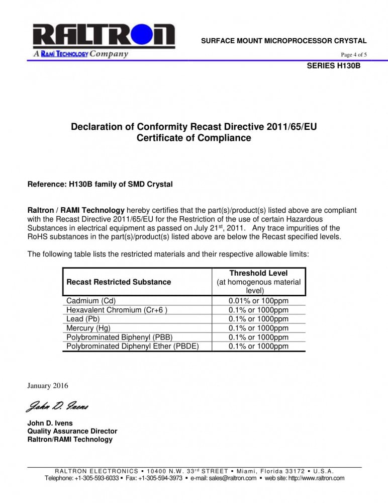 Raltron H130B datasheet page 4