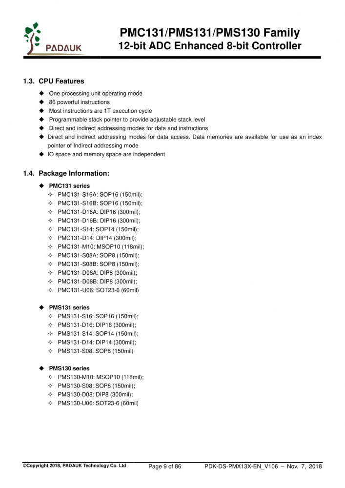PMC131 family datasheet page 9