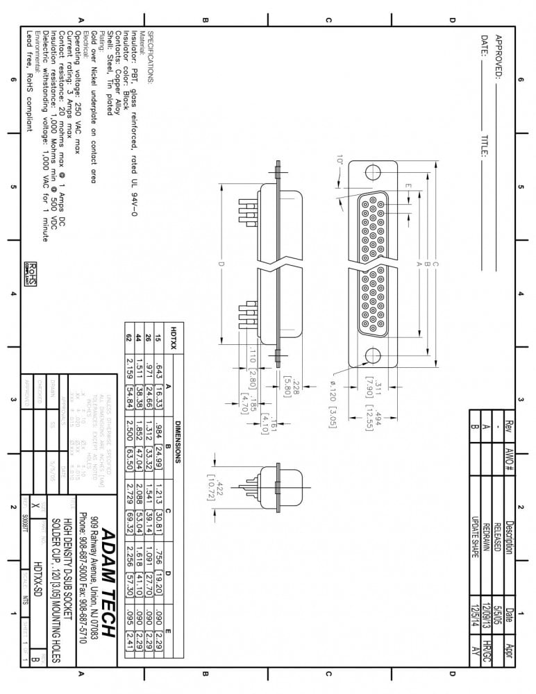 ADAM TECH HDT15-SD technical drawing page