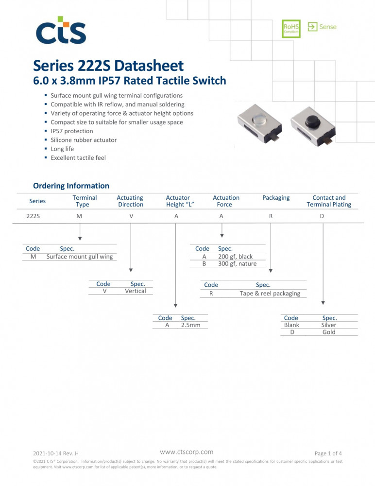 CTS Series 222S datasheet page 1