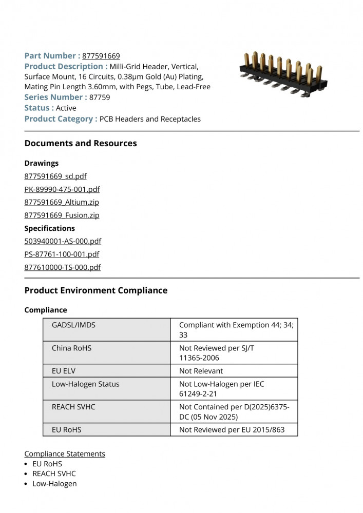 Molex 877591669 technical document preview, page 1