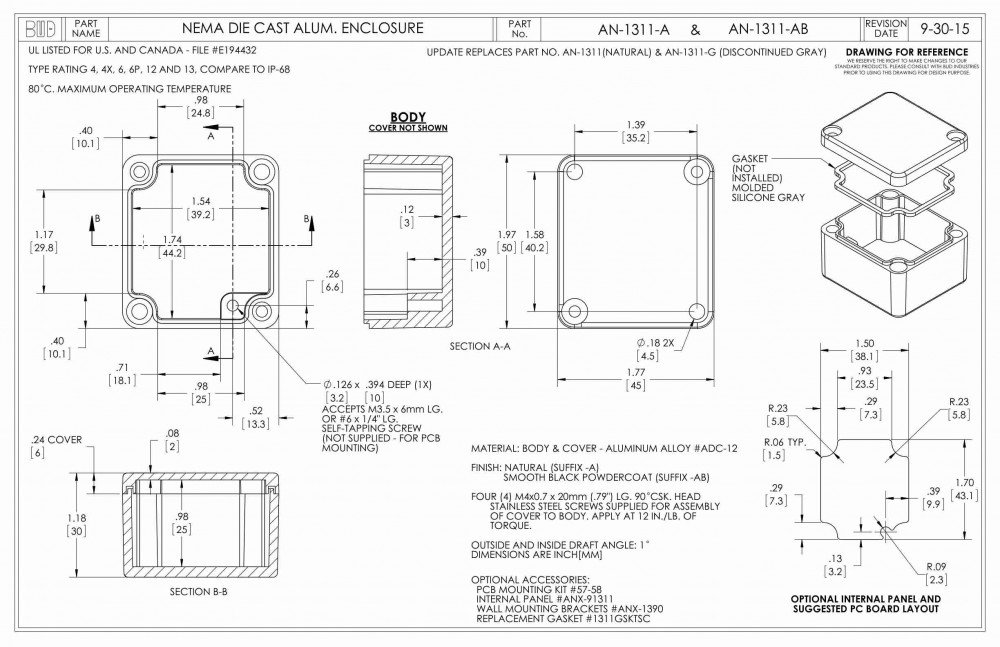 Bud Industries AN-1311-A technical drawing