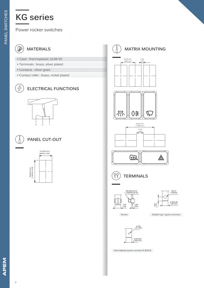 APEM KG series datasheet page 2