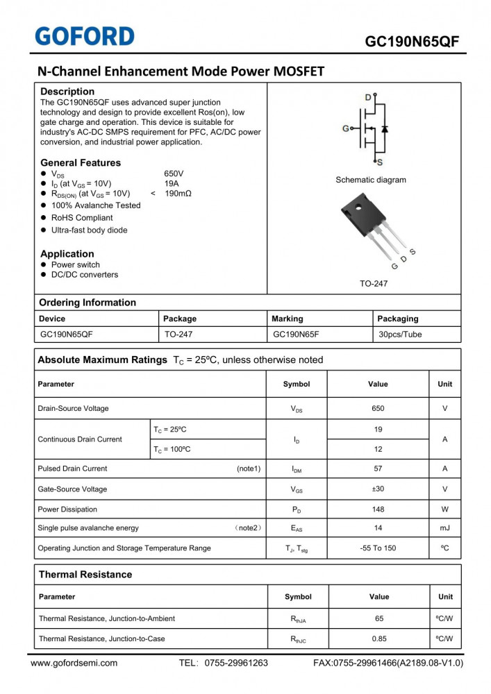 GC190N65QF datasheet page 1