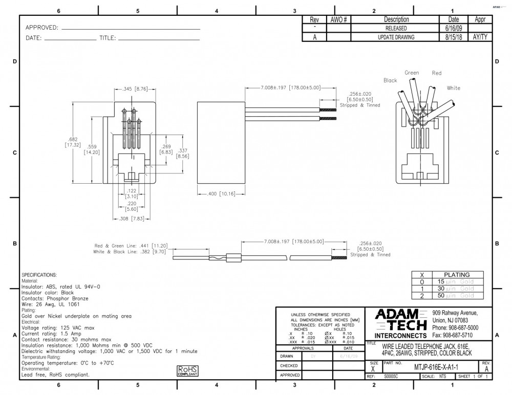 ADAM TECH MTJP-616E-X-A1-1 product drawing