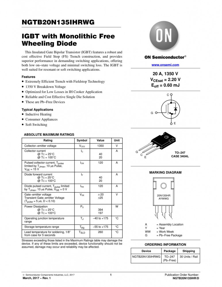 NGTB20N135IHRWG datasheet page 2