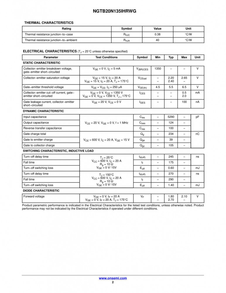 NGTB20N135IHRWG datasheet page 3