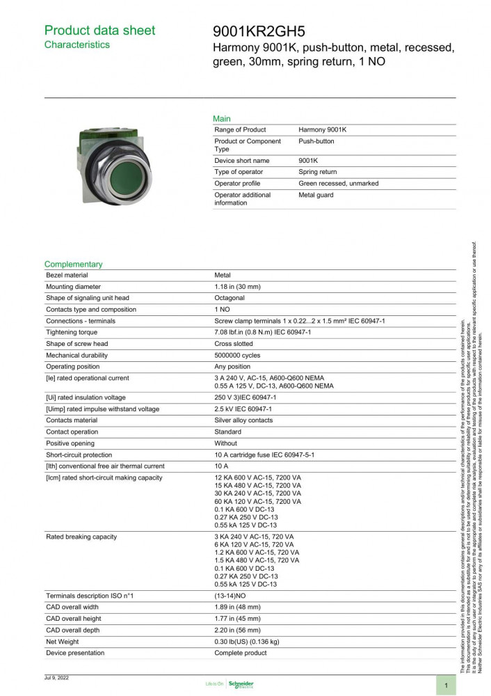 9001KR2GH5 technical document page 1