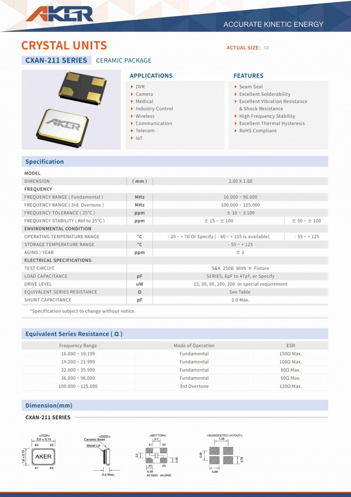 AKER CXAN-211 Series product datasheet page