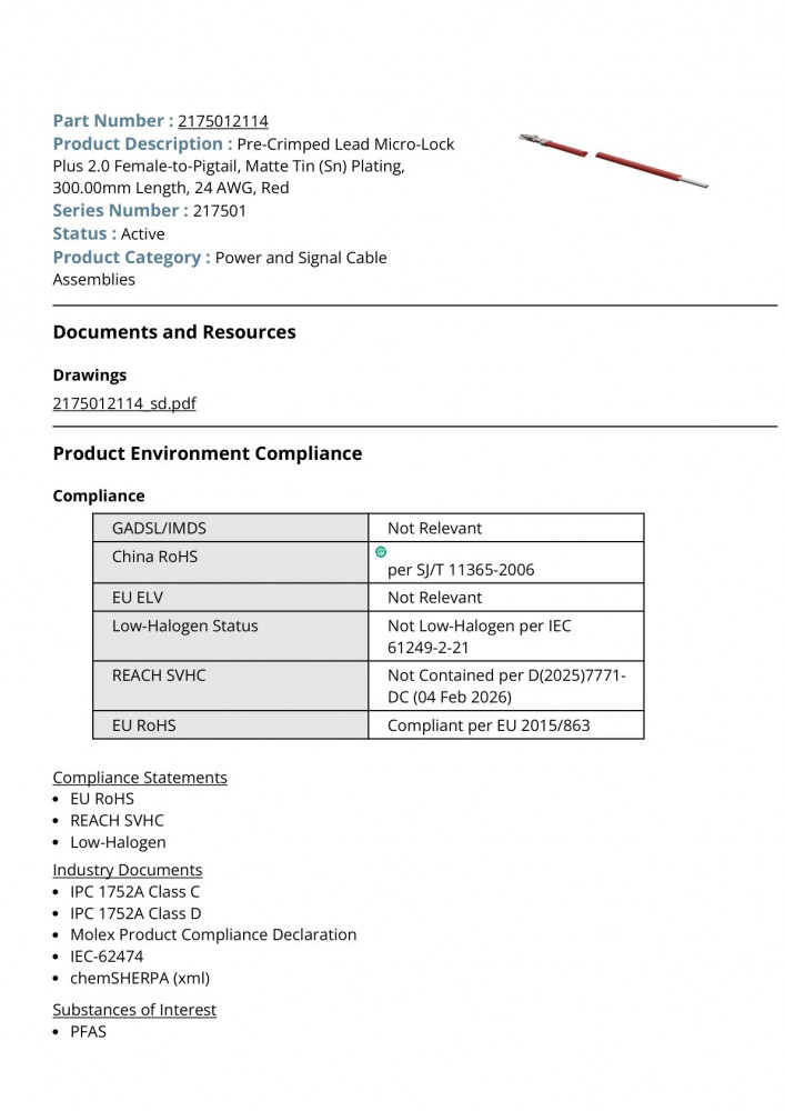 MOLEX 2175012114 product drawing page 1