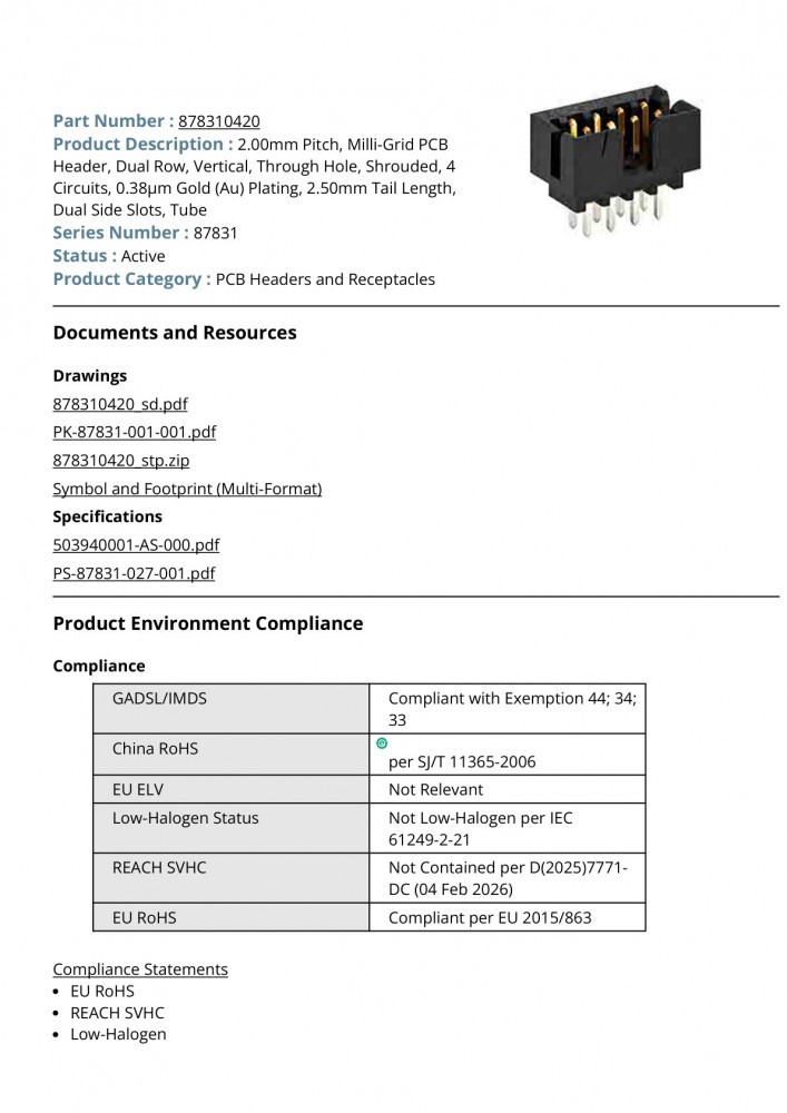 MOLEX 878310420 technical document image 1