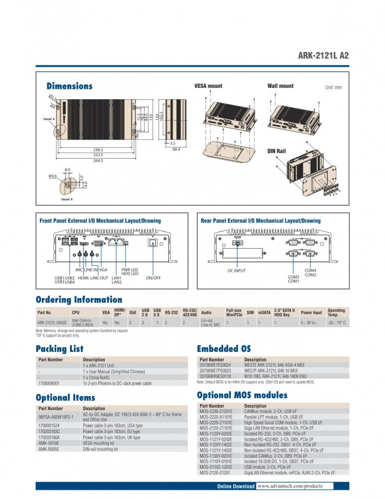 ADVANTECH ARK-2121L technical document page 2