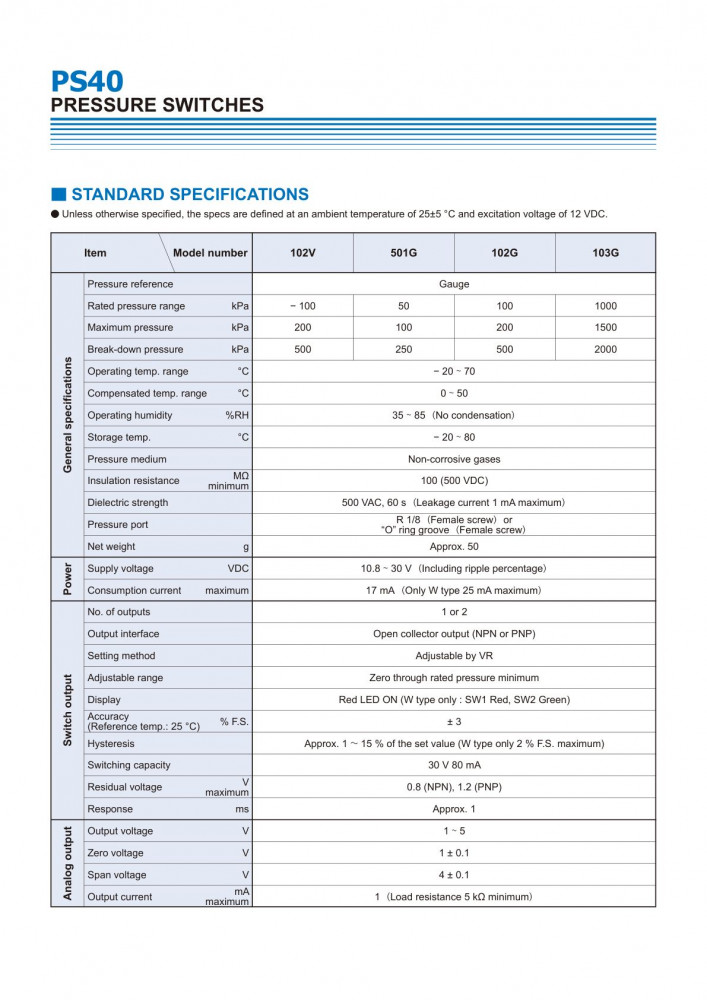 PS40 pressure switch documentation page 2