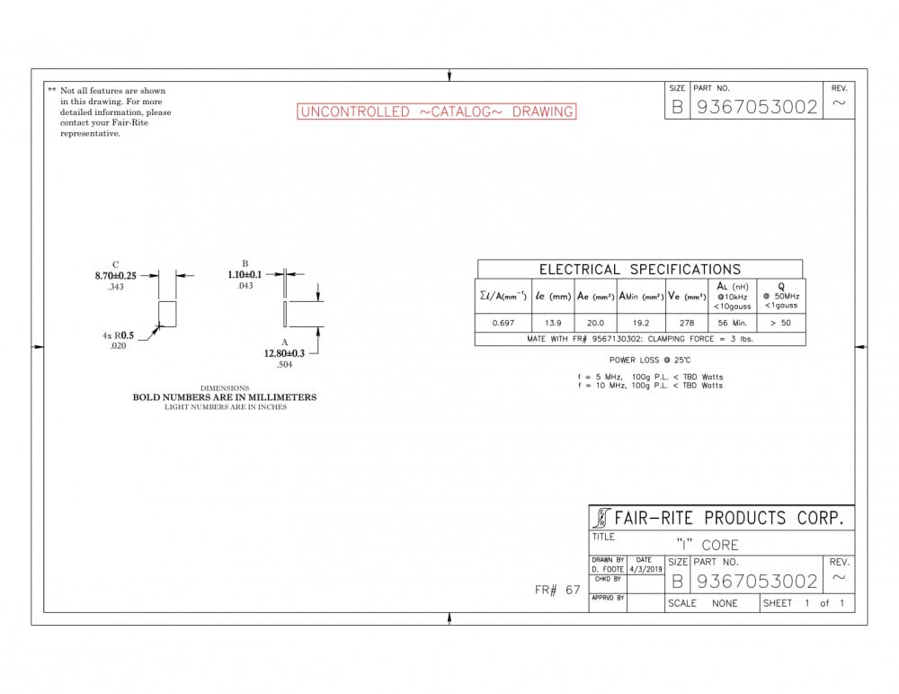 Fair-Rite 9367053002 technical document preview