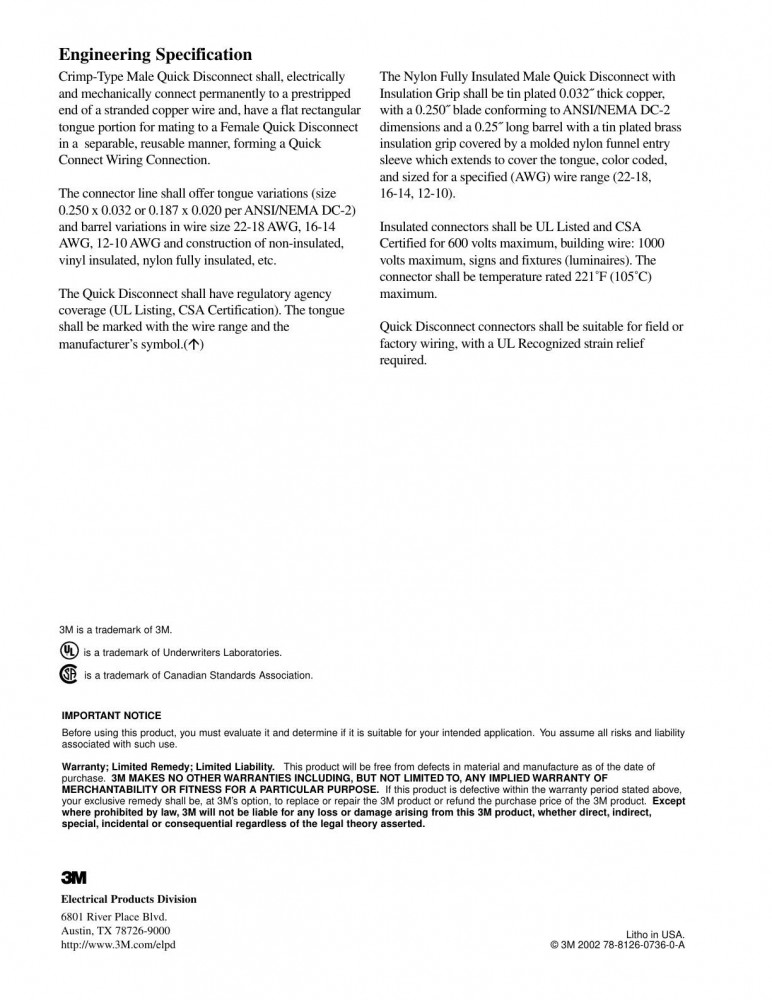 3M 94835 specialty terminal technical document page 2