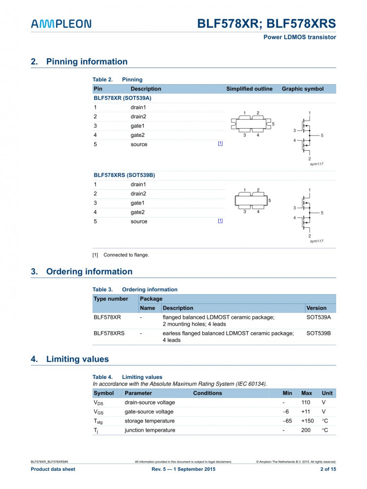BLF578XR datasheet page 2