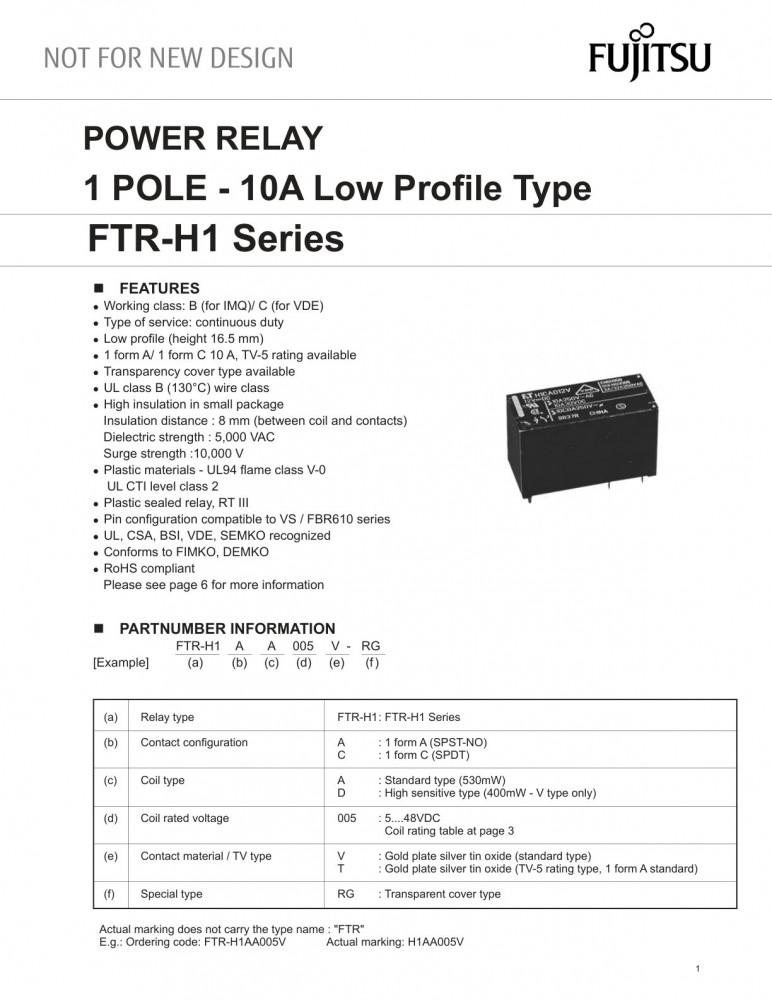FTR-H1 datasheet page 1