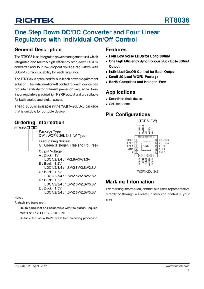 RT8036 datasheet page 1