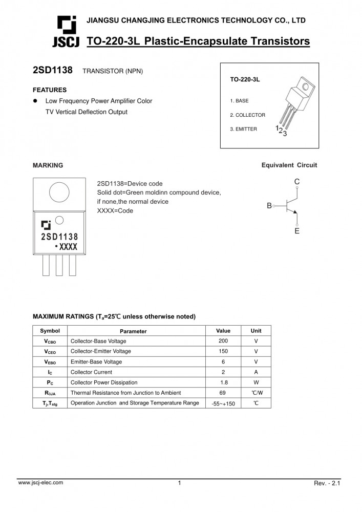2SD1138 datasheet page 1