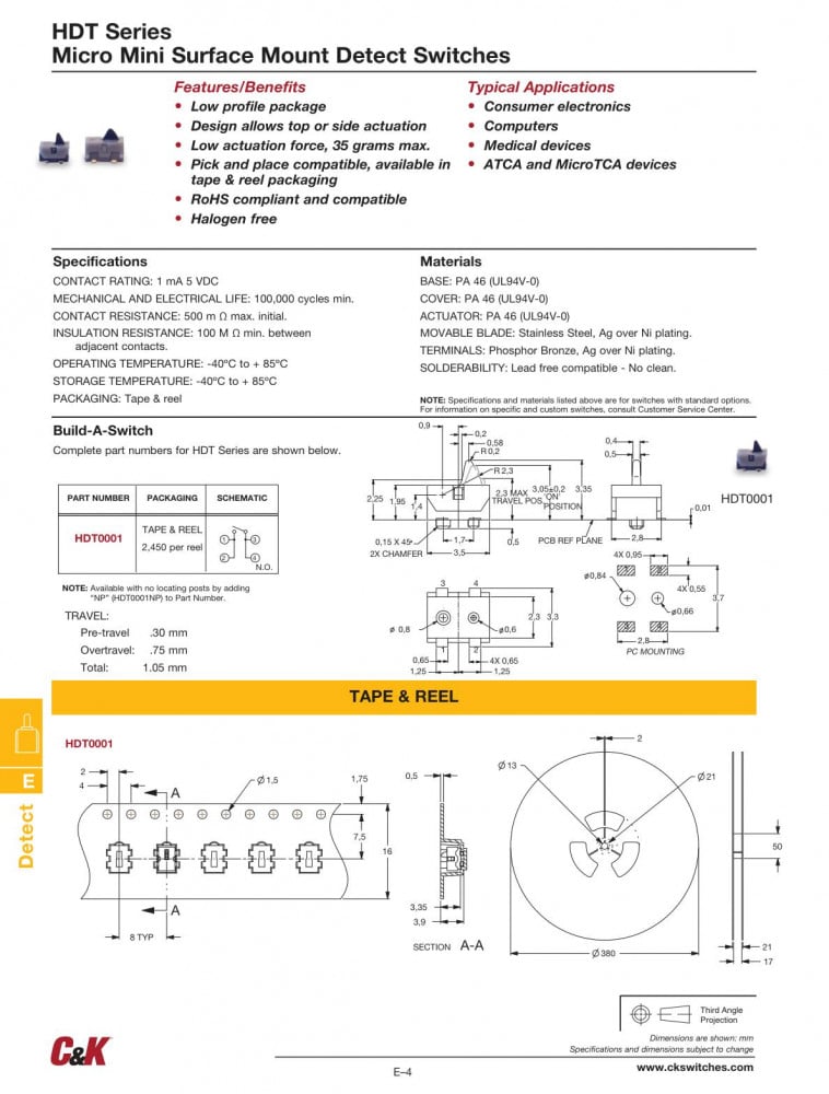 C&K HDT series datasheet page 1